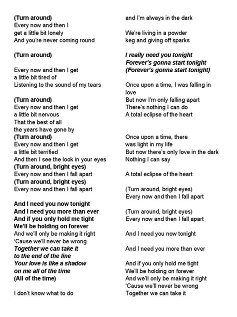 Total Eclipse Lyrics Pdf Recorded Music Albums