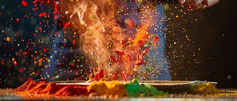 Person Sprinkles Colored Powder Onto Plate Stock Image Image Of