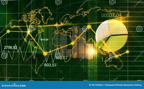 World Map Statistic Data Graph Dark Green Finance Background 3d Stock