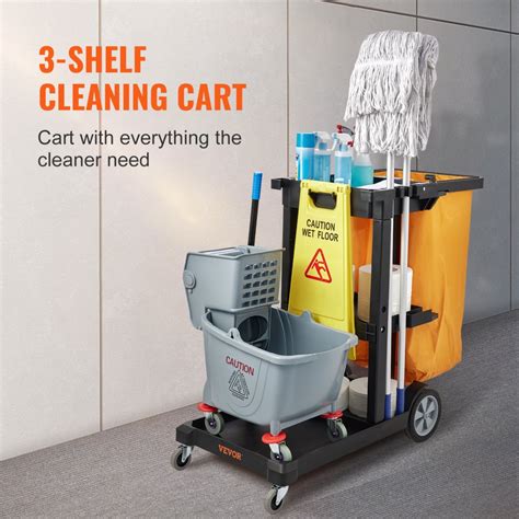 Vevor Cleaning Cart 3 Shelf Commercial Janitorial Cart 200 Lbs