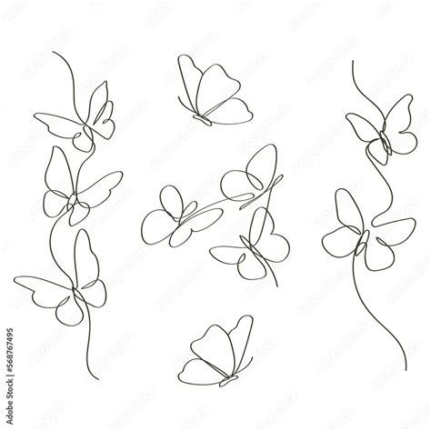 Hand Drawn Continuous Line Art Butterflies Artwork Elegant Linear