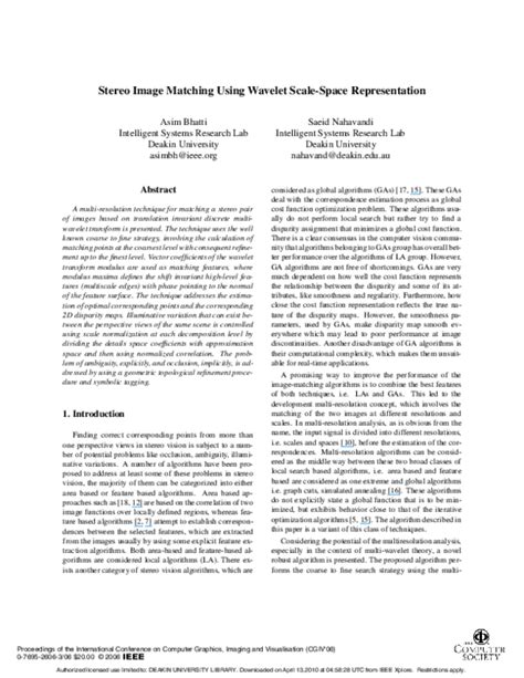 pdf stereo image matching using wavelet scale space representation
