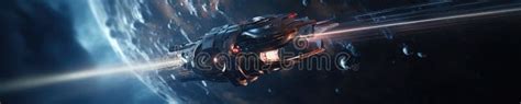 Sleek Spaceship Glides Through Cosmic Depths Ai Generative Stock Illustration Illustration Of