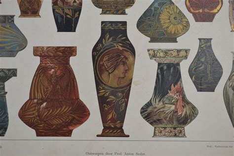 Rare Antique Art Nouveau Jugendstil Chromolitho Print Of Decorative