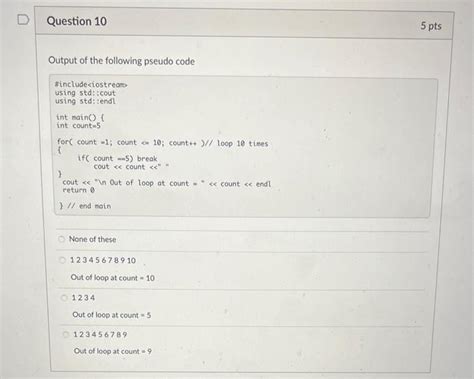 solved output of the following pseudo code include count