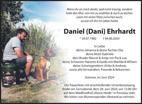 Traueranzeigen Von Daniel Ehrhardt Trauer Nordkurier