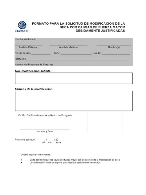 Formato Modificacion Causas Fuerza Mayor Pdf Crecimiento Personal Y Profesional Finanzas Y