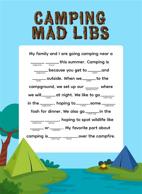 Camping Mad Libs Printable Fill In The Blank Party Game Camping Theme
