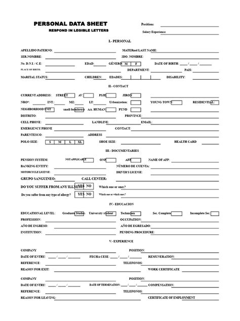 Personal Data Sheet Format Pdf