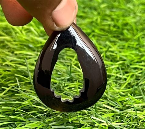 Black Onyx Carving Ghost Shape Onyx Carving Natural Gemstone Keychain