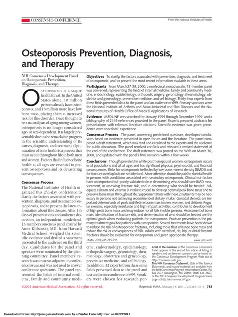 Nih Osteoporosis Prevention Diagnosis And Therapy Concensus Statement