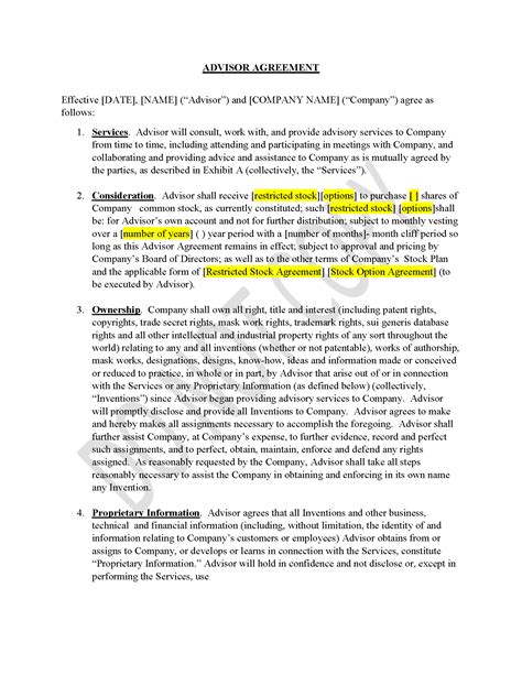 Advisor Agreement Gig Contracts