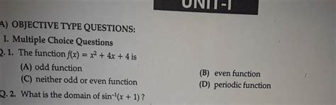 Objective Type Questions I Multiple Choice Questions 21 The Function