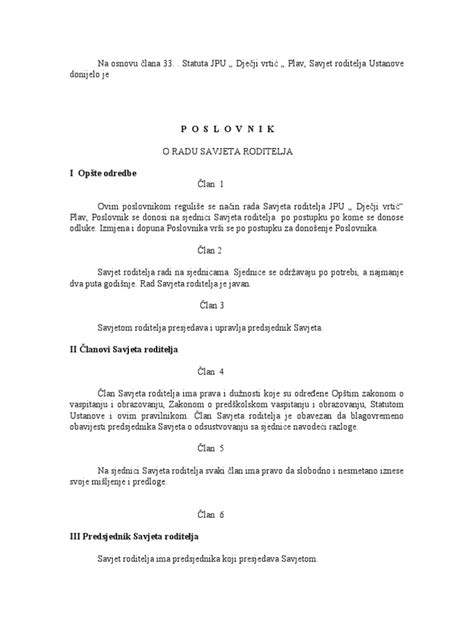 Poslovnik Za Savjet Roditelja Pdf