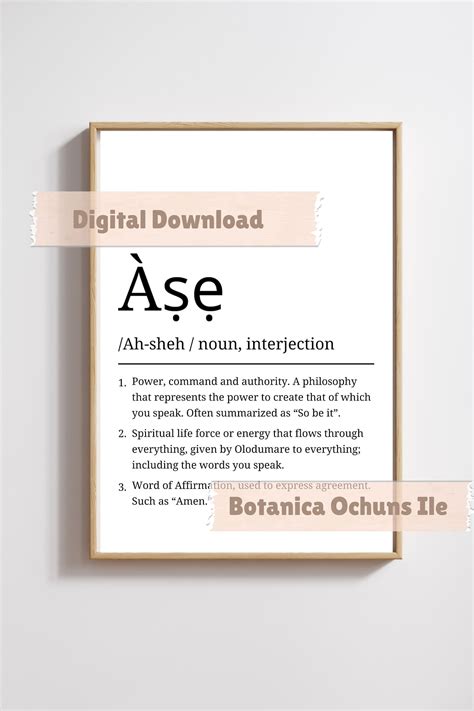 Ase Definition African Yoruba Word English Meaning Wall Art Digital