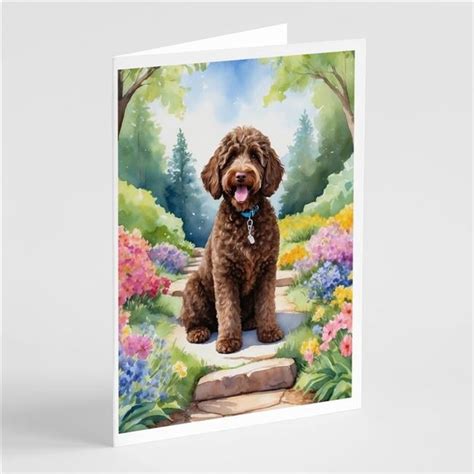 5 X 7 In Labradoodle Spring Path Greeting Cards Pack Of 8
