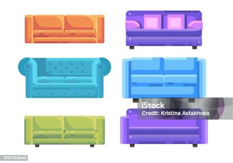 소파 색 벡터 세트입니다 인테리어 디자인에 대한 흰색 배경에 고립 된 편안한 소파 컬렉션 플랫 만화 스타일의 일러스트레이션입니다