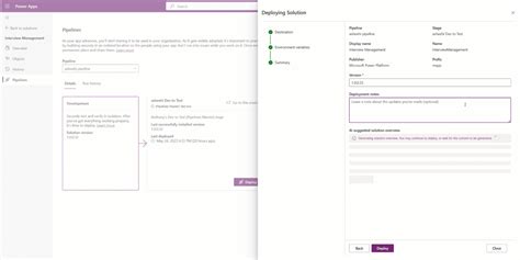 copilot now powers deployment notes for pipelines in power platform