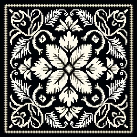 Premium Photo A Cross Stitch Pattern With A Leaf And Leaves On A Black Background Generative Ai