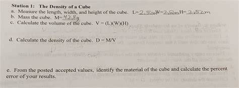 Station The Density Of A Cubea Measure The Chegg Com