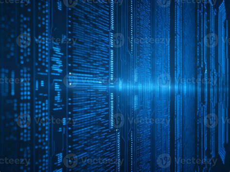 AI generated Blue digital binary data on computer screen background. binary code background ...