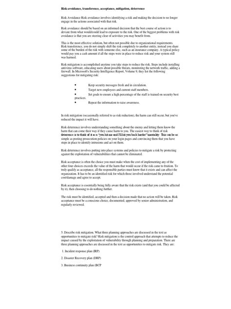 Risk Avoidance Transference Acceptance Mitigation Deterrence Download Free Pdf Risk