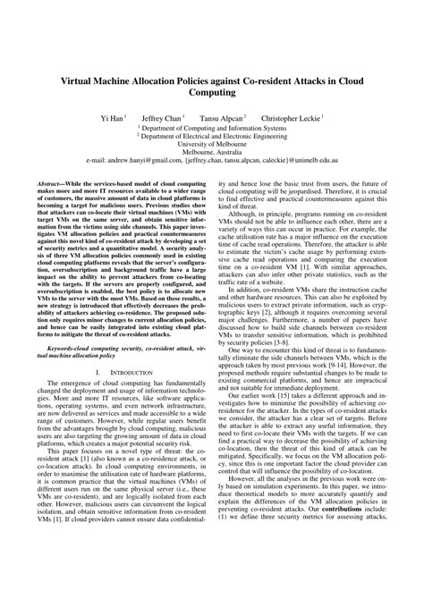 Pdf Virtual Machine Allocation Policies Against Co Resident Attacks In Cloud Computing