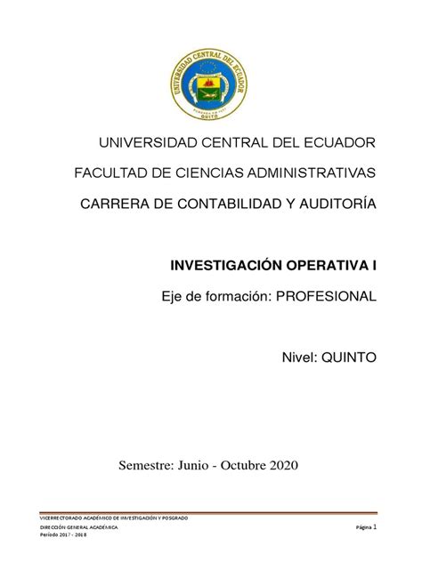 Silabo 2020 2020 Pdf Programación Lineal Auditoría