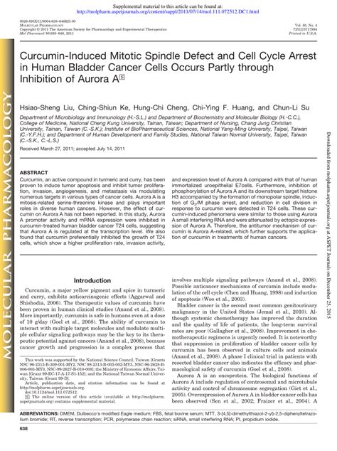 Pdf Curcumin Induced Mitotic Spindle Defect And Cell Cycle Arrest In