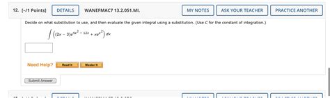 solved wanefmac7 13 2 051 mi what substitution to use and