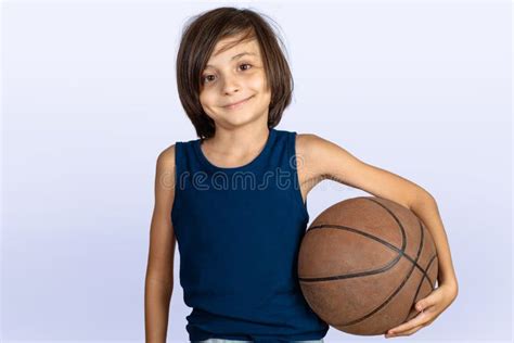 Little Boy With Basket Ball Stock Image Image Of Expression Adorable