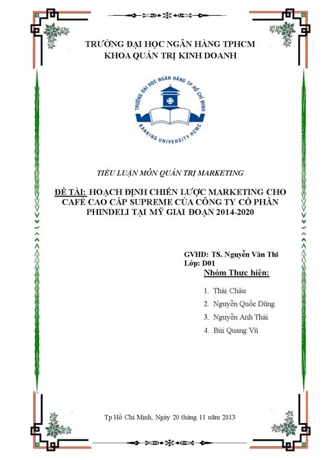 Tiểu luận Hoạch định chiến lược Marketing cho cafe cao cấp Supreme của