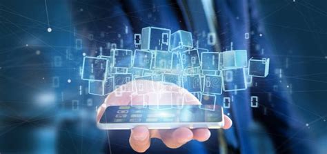 Businessman Holding A Cloud Of Blockchain Cube And Binary Data 3d Rendering Stock Image Image