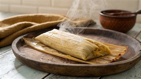 Close Up Of Traditional Mexican Tamal In Corn Husk Generative Ai Stock