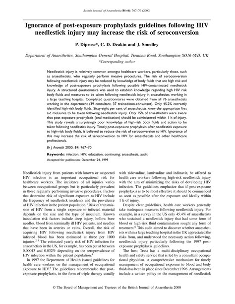 Pdf Ignorance Of Post Exposure Prophylaxis Guidelines Following Hiv
