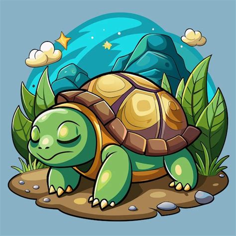 Turtle In The Grass With A Blue Background Premium Ai Generated Vector