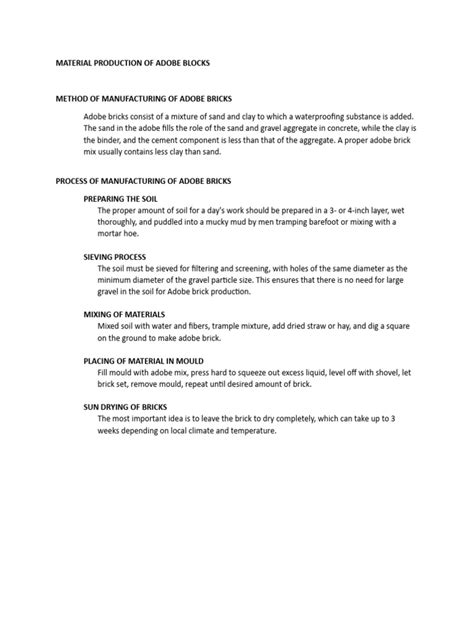 Material Production Of Adobe Block Bullets Pdf