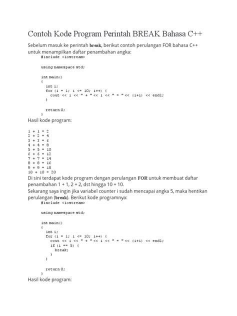 Contoh Kode Program Perintah Break Bahasa C Pdf