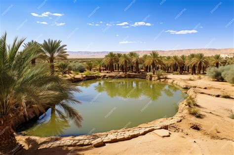 Premium Ai Image Panorama Of An Oasis Amidst A Desert Landscape