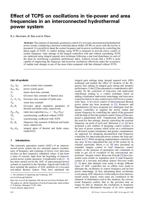 Pdf Effect Of Tcps On Oscillations In Tie Power And Area Frequencies In An Interconnected