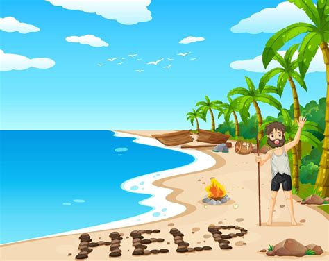 A Man On Deserted Island Isolated 5268852 Vector Art At Vecteezy