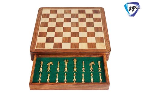 16 Brass Chess Board Set Classical Chess Pieces Black Gold And