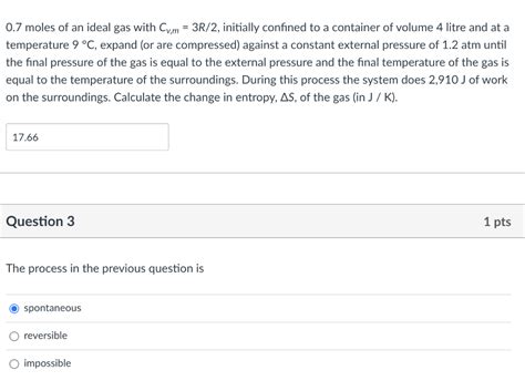 Solved 0 7 Moles Of An Ideal Gas With Cv M 3r 2 Initially