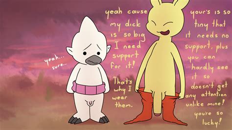 Rule 34 2018 Balls Blush Bokomon Claws Closed Eyes Clothed Clothing Dialogue Digimon Duo