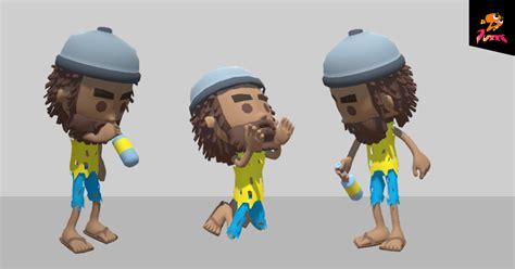 3d Character 041 Homeless Male Animated Low Poly Fbx 3d