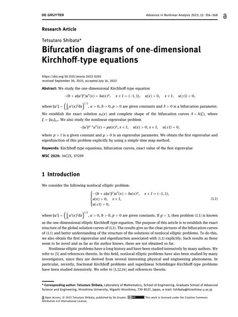 Pdf Bifurcation Diagrams Of One Dimensional Kirchhoff Type Equations