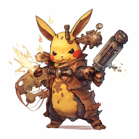 Premium Ai Image A Character With A Gun And A Vest That Says Pikachu