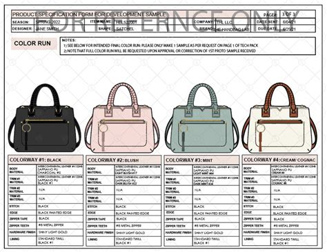 Illustrator Tech Pack Template For Handbags And Wallets Includes Additional Tech Pack Assist