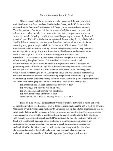 Fluency Assessment Report Merged Download Free Pdf Punctuation