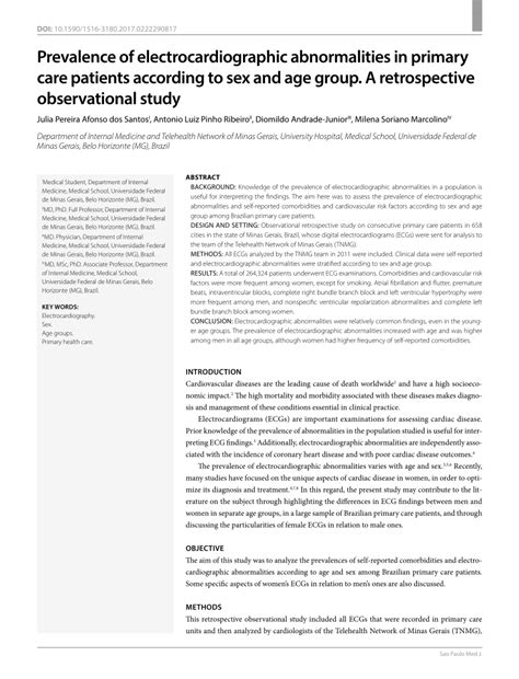Pdf Prevalence Of Electrocardiographic Abnormalities In Primary Care